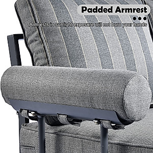 HOOOWOOO Aluminum Patio Conversation Set of 6 Pieces Weather Resistant Outdoor Furniture Sofa Set with Armrest Cushion,Armchairs,Ottomans and Coffee Table,Gray Frame Gray Stripes Cushions