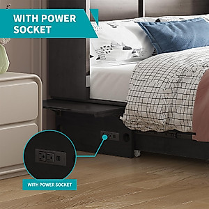 BALUS Murphy Bed, USB Charging Station, Furniture Murphy Cube Cabinet Bed, Queen Size Memory Foam Mattress in a Foldable Cabinet, Storage Drawer-Grey