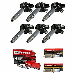 MCK 6pcs Ignition Coil Pack and Motorcraft Platinum Spark Plug Compatible with Ford Mustang Lincoln Mazda Mercury Edge F-150 Fusion MKS MKT MKX 08-16 2.7 3.7 3.5 V6 5C1652 E1053
