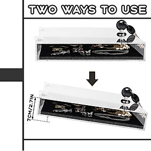 Weysat Acrylic Locking Display Case for Jewelry, Clear Rectangular Display Box Security Showcase Safe Box with Lock and Key Black Padding for Jewelry Selling Collector Watches Knives