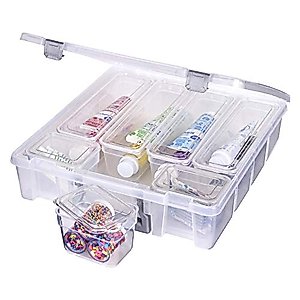 AB Designs 6967ABD Super Satchel with 9 Mixed Bins Inside Stackable Home Storage Organization Container, Clear with Sliver Latches and Handle, w/Long