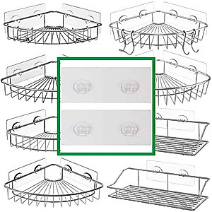 STARICH Shower Caddy Adhesive Replacement Stickers Sticker Shelf Basket Strips Suction Hooks Large Strong Hook for Bathroom Storage Corner Transparent Shelves Wall Mount 2 Hooks 6 1/2"