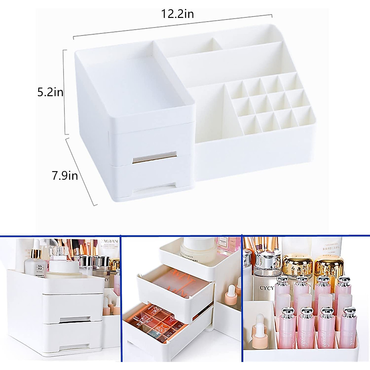 BREIS Makeup Organizer for Vanity, Large Skincare Organizers with Drawers, Make Up Organizers and Storage for Lipstick Cosmetics Makeup Brushes Lotions Perfumes Eyeshadow