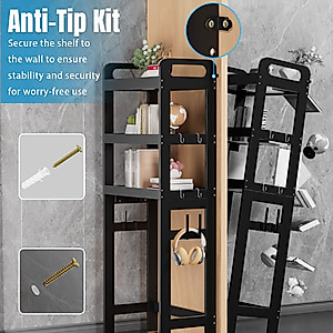 IUMLXJO Over The Toilet Storage, Bamboo 3 Tier Over Toilet Bathroom Organizer Rack, Space Saver Freestanding Above Toilet Stand Shelves with Magazine Holder Toilet Paper Holder and Hooks, Black