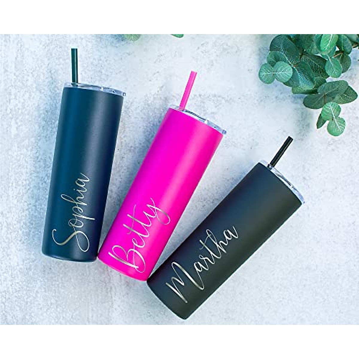 AVITO Personalized Tumbler - Laser Engraved - 20 oz Stainless Steel Skinny Tumbler - Includes Straw and Lid - Vacuum Insulated - Personalized Gift for Bridal Party, Birthday, Teacher Gift