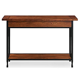 Leick Home Ironcraft Rustic Two Drawer Hall Sofa Shelf, Mission Oak and Black Metal, Console Table