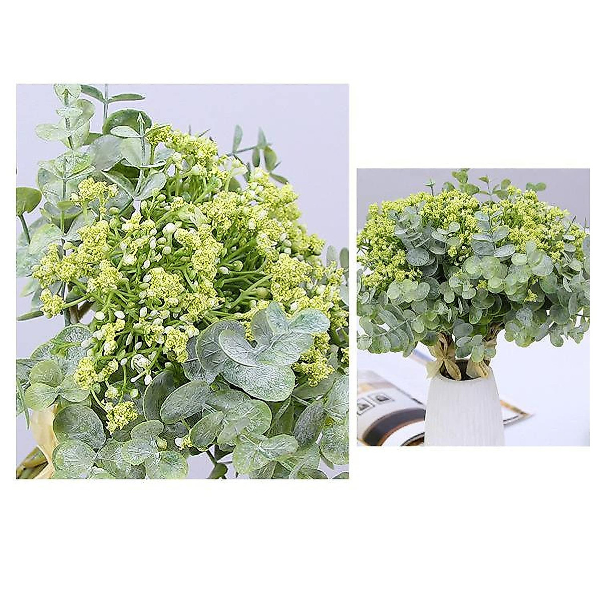 DLWJMDX A Bunch of Artificial Flowers Real Touch Babies Breath Flowers Artificial Eucalyptus Leaves Bouquet for Wedding Party Floral Arrangement Home Garden Office Festive Decoration