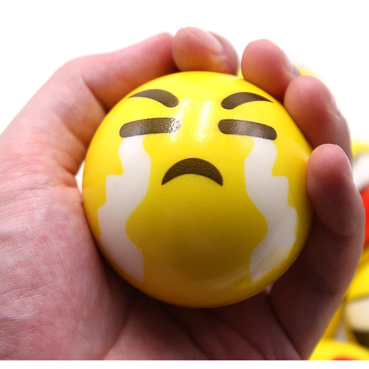 FIVOENDAR Set of 12 - Fun Face Stress Balls Cute Hand Wrist Stress Reliefs Squeeze Balls for Kids and Adults at School or Office Party Favors (Yellow Color Random Faces) (Latest)