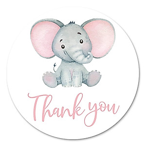 Pink Elephant Thank You Stickers, 40 2 Inch Girl Baby Shower Or Birthday Favor Labels