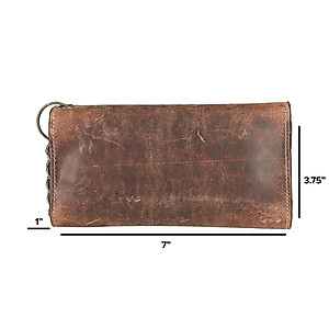 CTM® Men's Crazy Horse Leather RFID Long Trifold Chain Wallet, Brown