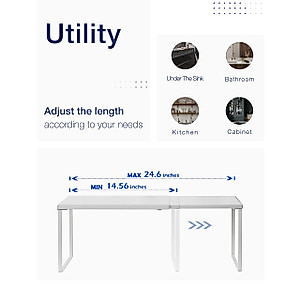 Nxconsu Cabinet Shelf Expandable Organizer Riser Rack for Kitchen Pantry Cupboard Under Sink Countertop Home Organization Extra Storage Space Saver Heavy Duty Metal Edgeless Design White
