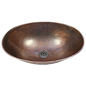 SimplyCopper 17" Oval Copper Vessel Bath Sink with 13" Waterfall Faucet and Daisy Drain Inlcuded