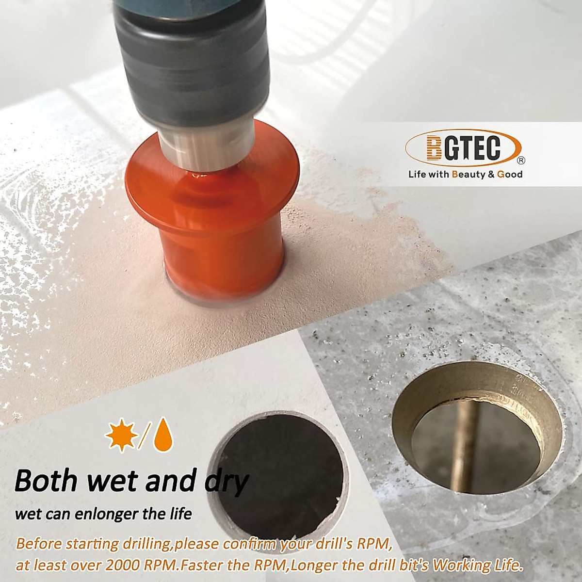 BGTEC Dry Diamond Drill Bits Set, 2pcs 1/4" with Quick Change Hex Shank Plus 40x60mm Triangle Shank Sink/Washbasin Basin Opener for Porcelain Marble Ceramic Tile Granite Stone