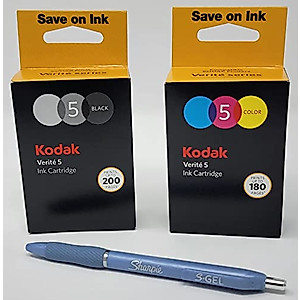 Genuine Kodak Verite5 Combo:Std Black (200 pg) Std Color (180 pg),Refill Cartridge,55/55+/55 Plus/55W Eco Series,V60 Eco,V640 Eco,V64,V65 Eco,V65 Plus, Fashion Barrel Md PNT. Blk Ink S-Gel Pen 0.7mm