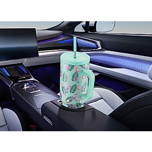 Meoky 40 oz Tumbler with Handle and Straw, Tumbler with Lid and Straw, Insulated Stainless Steel Travel Mug, 100% Leak-proof, Keeps Cold for 34 Hours or Hot for 10 Hours (Blue Flamingo)