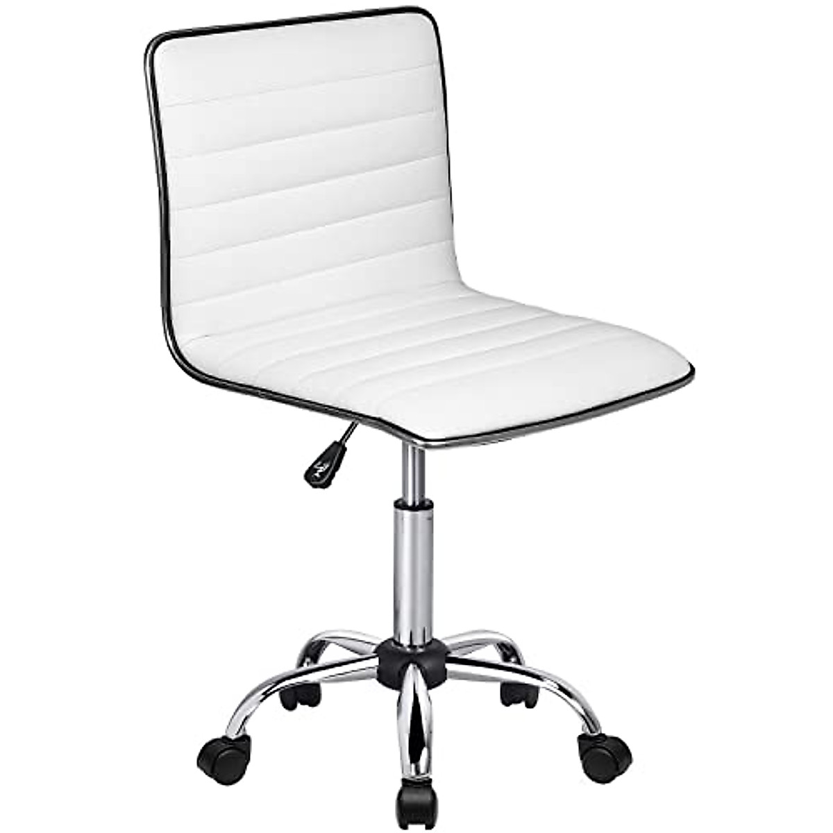 BOSSIN Adjustable Home Office Chair, Mid-Back Armless Ribbed Swivel Task Chair,Vanity Chair for Small Space, Living Room, Make-up, Studying (White)