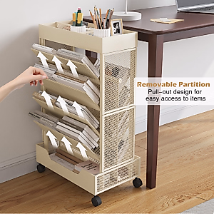 COVAODQ COAVODQ Book Cart with Wheels Mobile Bookshelf Rolling Bookshelf Organizer Bookcase Book Storage Rack, Book Movable Rolling Carts with Wheels for Home Sclool Office 5-Tier