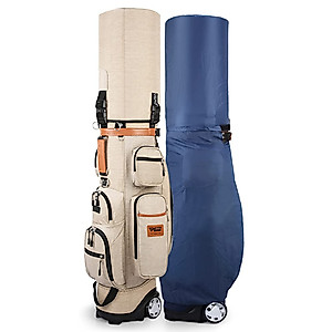 ACXZ Golf Travel Bag for Women Men with 10 Way Dividers, with Rain Cover, Cooler Pocket/Shoe Pocket, Golf Carrying Bag with Wheels, Red/Khaki/Dark Blue/Grey