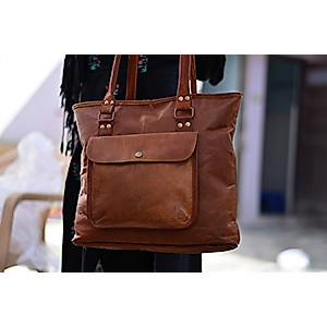 Handmade Women Vintage Style Real Leather Shoulder Shoppers Bag Purse 16” Brown
