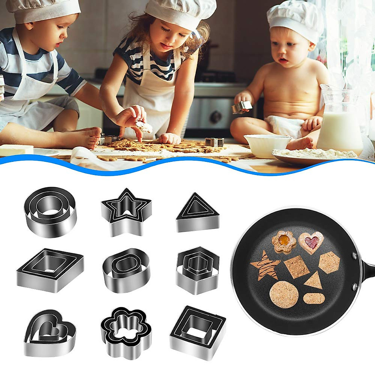 KSPOWWIN 27PCS Mini Cookie Cutters, Geometric Shapes Metal Cookie Biscuit Cutter Set, Star Flower Hexagon Round Heart Square Triangle Oval Stainless Steel Cutter for Baking