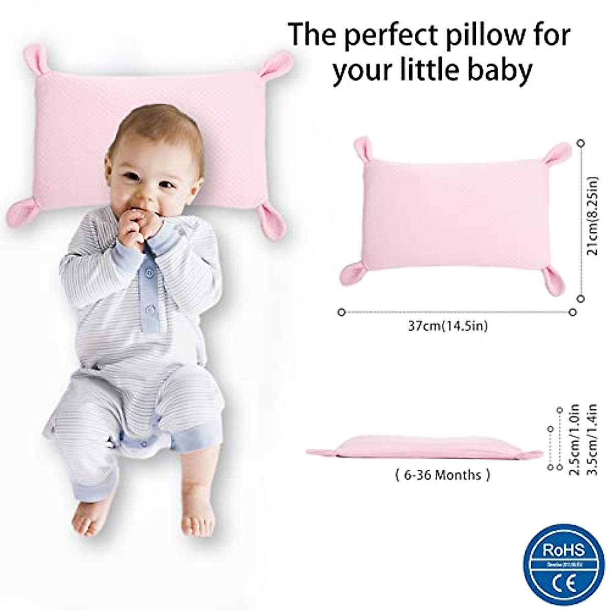 Breathable Children Pillow with Soothering Bunny Ears Memory Foam Kids Sleeping Pillows (Pink Modal)