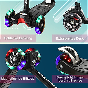 Scooter for Kids 3 Wheels scooter Kids Scooter 4 Adjustable Height Lean to Steer Extra-Wide Deck Kids Scooter with LED Light Up Wheels Toddlers Girls & Boys from 3 to 12 Year-OldLearn to Steer