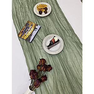 Cheesecloth Table Runner Terracotta 35x118in Wrinkle Gauze Table Runner 10ft for Wedding Party Decor Backdrop (SAGE Green)