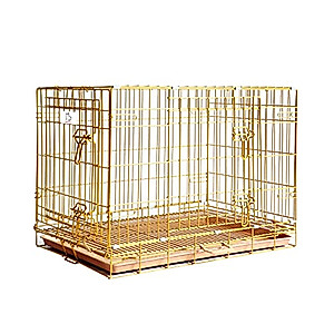 HOMEY PET Gold Color Folding Design Dog Crate Puppy Kennel with Removable Floor Grid and Pull Out Tray
