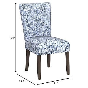 Sole Designs Julia Collection Contemporary Dining Room Chairs, Sediment Print Fabric Upholstered Parsons Seat with Button Tufted Backrest, Set of 2, Set of 2, Blue