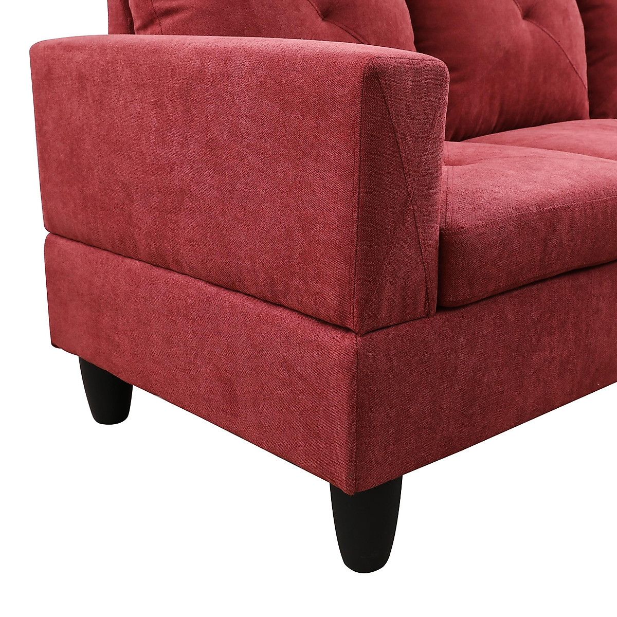 LOPOO 3-Piece 97.5'' L-Shaped Sectional Sofas with 66.5'' Chaise Lounge and Storage Ottoman, Flannelette Modular Large Living Room Couches for Home Office, Living Furniture Right Hand Facing (Red)