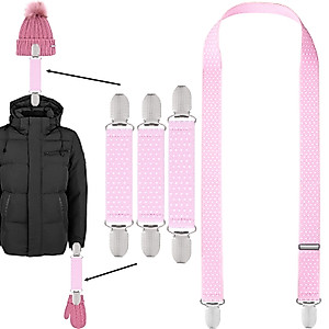 Zkptops 4pcs Winter Elastic Mitten Clips Beanie Caps Hat Clips for Kids Toddlers Babies Adults Children Women Strong Stainless Steel Gloves Clips Bulk for School, Snow and Cold Winter Days, Pink