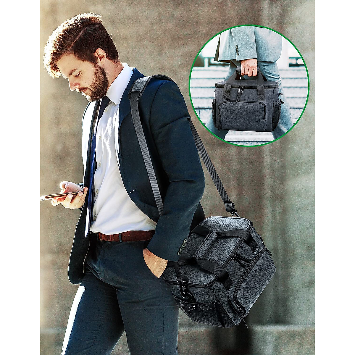 F40C4TMP Lunch Box for Men, Insulated Lunch Bag Large Adults, 12L Reusable Black Lunchbox Cooler Bag for Work Picnic School