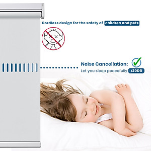 Grandekor Motorized Roller Shade with Remote Control,Motorized Blinds 100% Blackout Electric Shades, Cordless Window Blinds Shades for Bedroom Living Room Office,White,W35 xH72