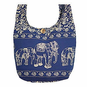 PumPumpz Hippie Boho Elephant Crossbody Bohemian Gypsy Sling Shoulder Bag Medium Size (Twins Elephant Navy)