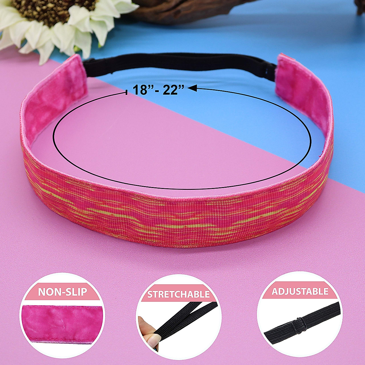 FROG SAC 6 Tie Dye Headbands for Girls, Adjustable No Slip Hair Bands for Kids, Stretch Elastic Sport Headband Hair Accessories for Teens, Cute Athletic Head Band Pack for Women