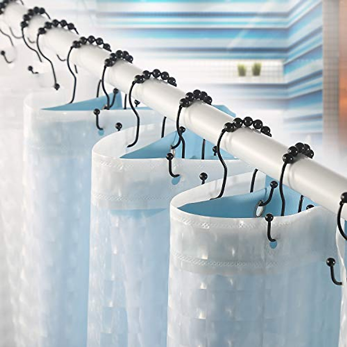Shower Curtain Hooks, Goowin Shower Curtain Rings, Black Shower Curtain Hooks Rust Proof, Smooth Glide Metal Shower Curtain Rings, Double Shower Hooks for Shower Curtain & Liner, 12 Pack (Black)