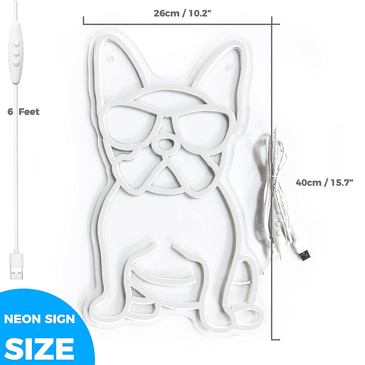 iPuppy French Bulldog Neon Sign Frenchie Wearing Glasses LED Neon Lights Fench Bulldog Accessories Decor Frenchie Decor French Bulldog Gifts