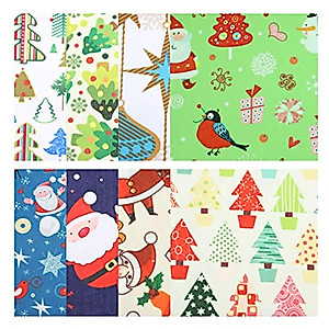 MILISTEN 8 Pieces Christmas Non-Woven Fabric Bundles Sewing Squares Bundle Multi-Color Fabric Patchwork Christmas Tree Fat Quarters Precut Santa Claus Fabric Scraps for Christmas DIY Quilting