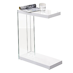 Steve Silver Elaina Chair Side End Table, Clear Back with White Top and Base, Contemporary Style for Living Room, Bedroom, Living Space, 18.5 x 10 x 25 in