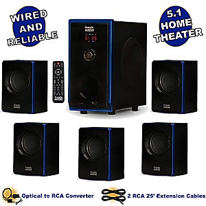 Acoustic Audio AA5102 Bluetooth 5.1 Speaker System with Optical Input and 2 Extension Cables