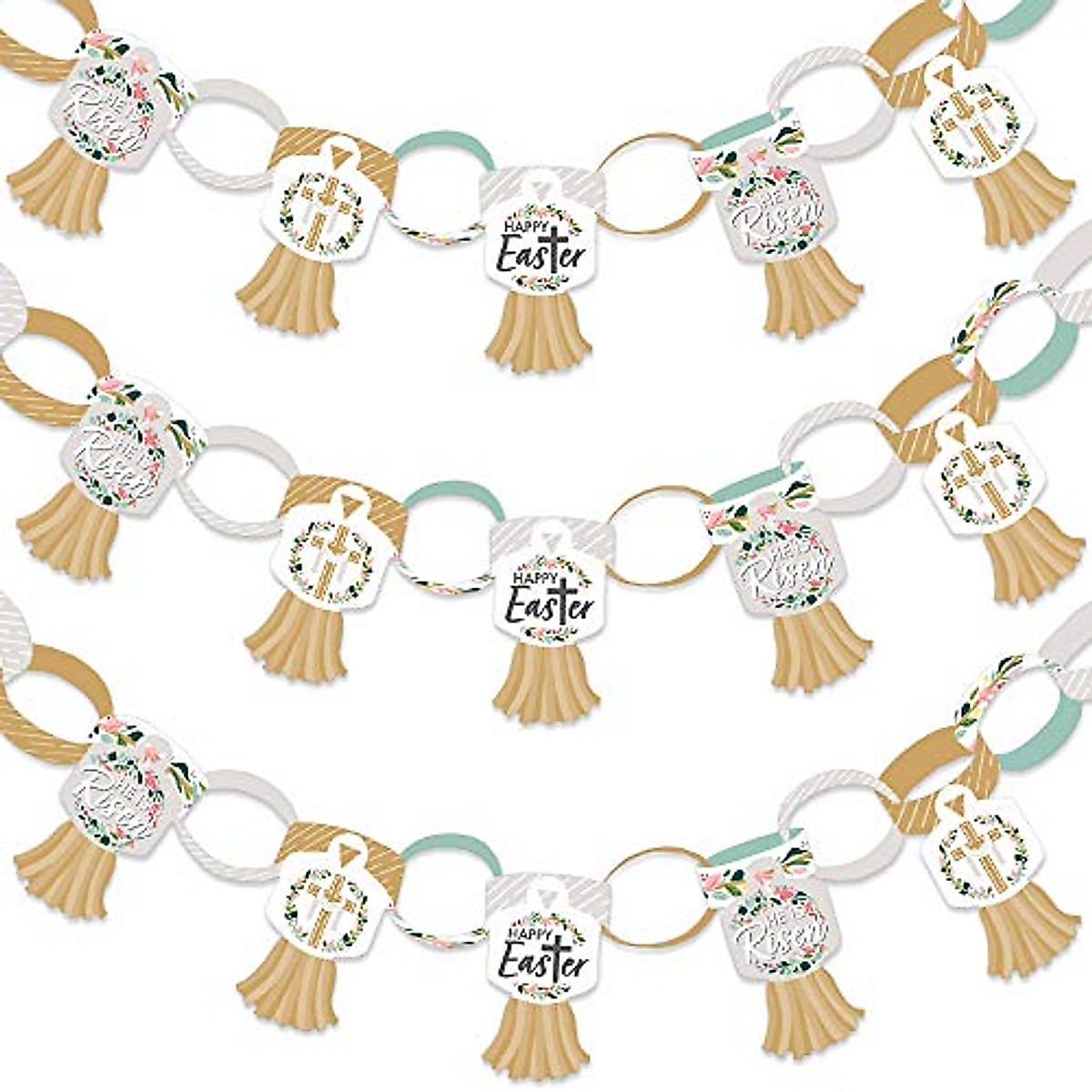 Big Dot of Happiness Religious Easter - 90 Chain Links and 30 Paper Tassels Decoration Kit - Christian Holiday Party Paper Chains Garland - 21 feet