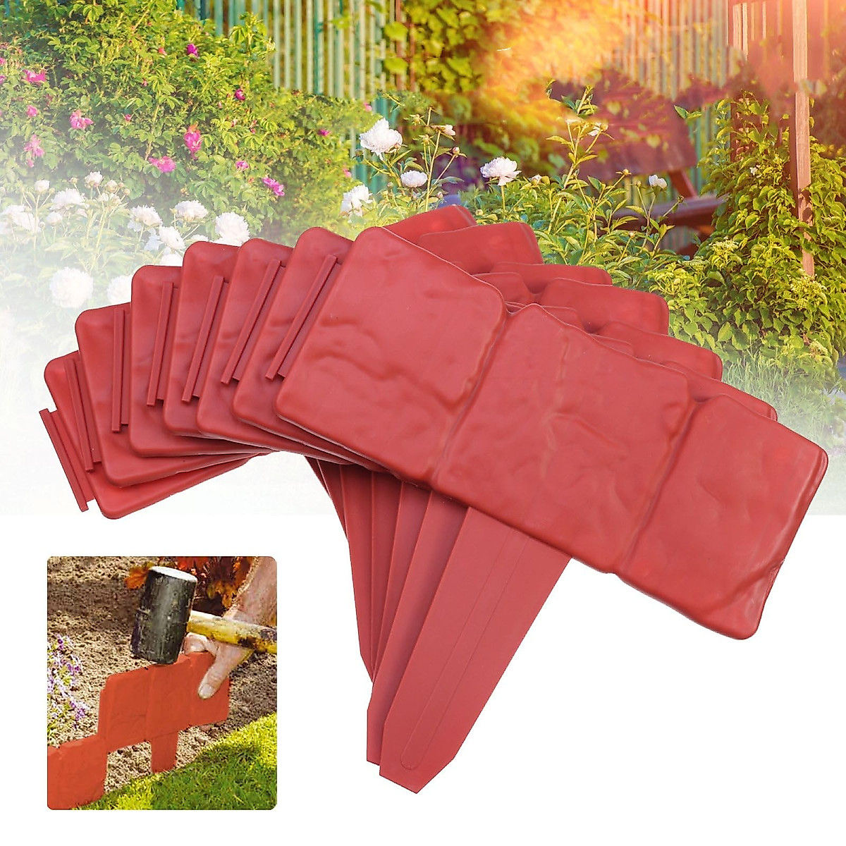 20x Cobbled Stone Effect Plastic Fence Garden Lawn Yard Plant Edging Border
