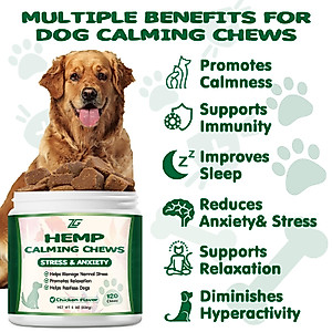 ziehooGe Dog Calming Chews - Anxiety Relief Treats, Hemp Chews for Dogs Separation, Stress Relief, Sleep Calming Aid Chicken Flavor Dog Supplements 120 Chews