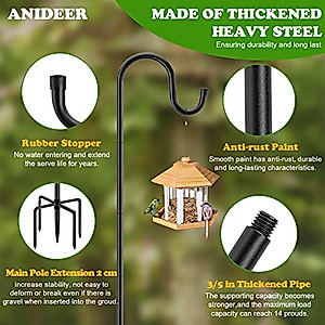 Outdoor Shepherds Hook with 5 Prong Bases, Black, 2 Packs, 48 inches Tall, Garden Hanging Stake for Bird Feeder, Solar Light, Plant Hanger, Wedding Decor, Metal Hanger Hooks