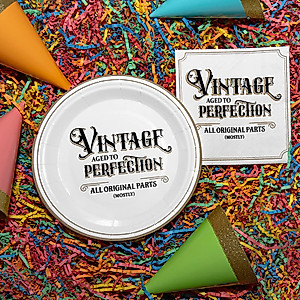 Kitschy Collective 30 Count, Vintage - Aged to Perfection 7-inch Paper Party Dessert Plates for Birthday or Anniversary Parties