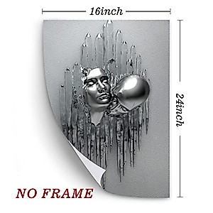 3d Metal Effect Wall Art Abstract Couple Picture Silver Metal Painting Couple Hugging Wall Art Modern Love Poster Couple Metal Canvas Painting for Living Room Bedroom Wall Decor 16x24inch No Frame
