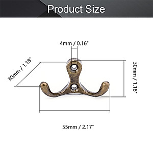 MroMax Dual Prong Coat Hooks Wall Mounted Retro Double Hooks Utility Hook for Coat Scarf Bag Towel Key Cap Cup Hat 1.18" x 2.17" x 1.18"(L x W x H) Bronze Tone 2pcs