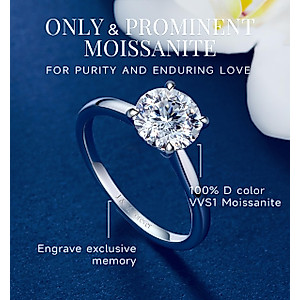 MomentWish Moissanite Rings, 2Carat Moissanite Rings for Women, D Color VVS1 Simulated Diamond 925 Sterling Silver Solitaire Rings-Size7