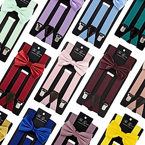 TIE G Solid Color Men's Suspender + Woven Bow Tie Set for Wedding : Vivid Color, Adjustable Brace, Strong Enhanced Clip, Elastic Band (Lavender)