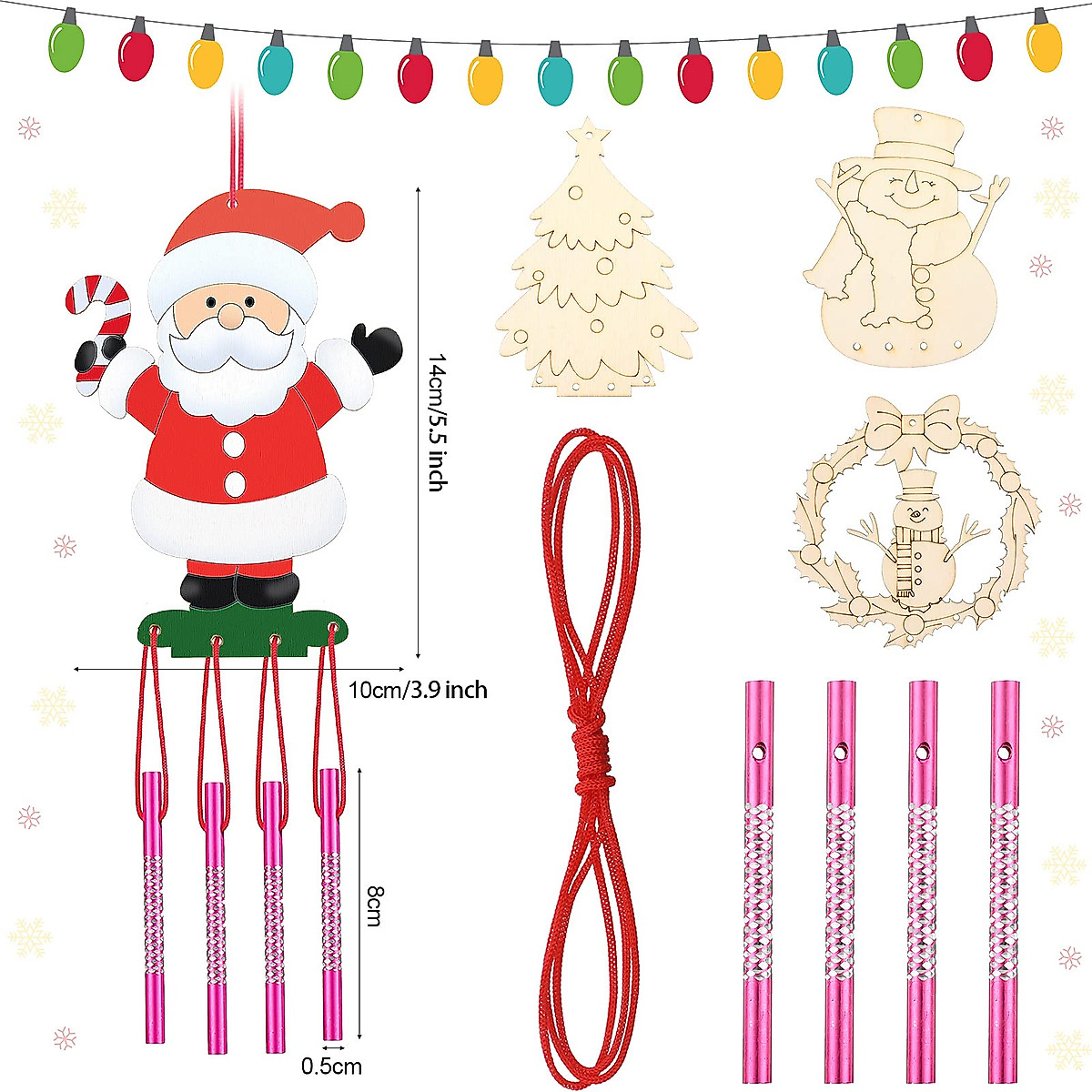 12 Packs Christmas Wind Chime Craft Kit, Decorate Your Own Ornaments,Christmas DIY Wooden Wind Chimes Kit Arts Crafts and Paint for Kids Birthday Christmas Party Favors